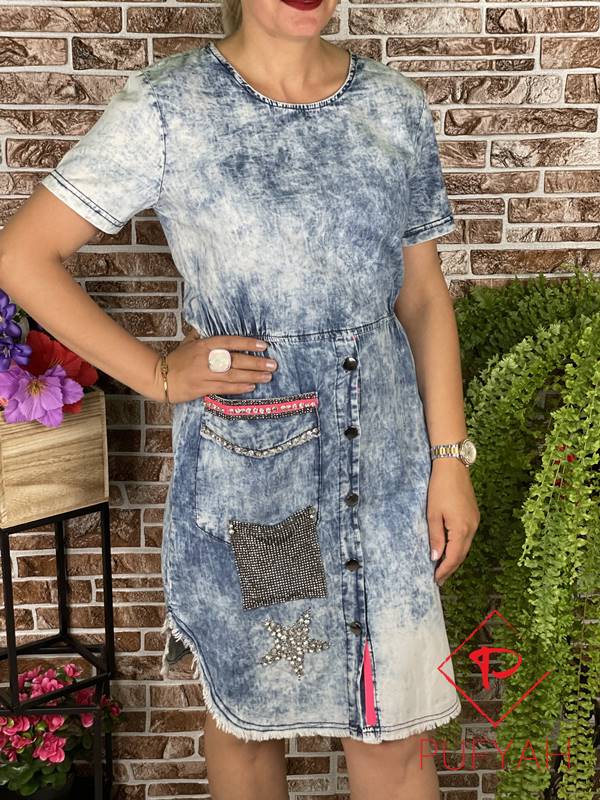 Rochie de blugi, Albastru spalacit cu strasuri - PF450 - PufYAH.RO